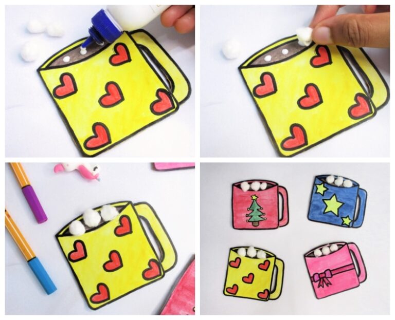 Hot chocolate with marshmallow craft idea for kids - The Purple Yarn